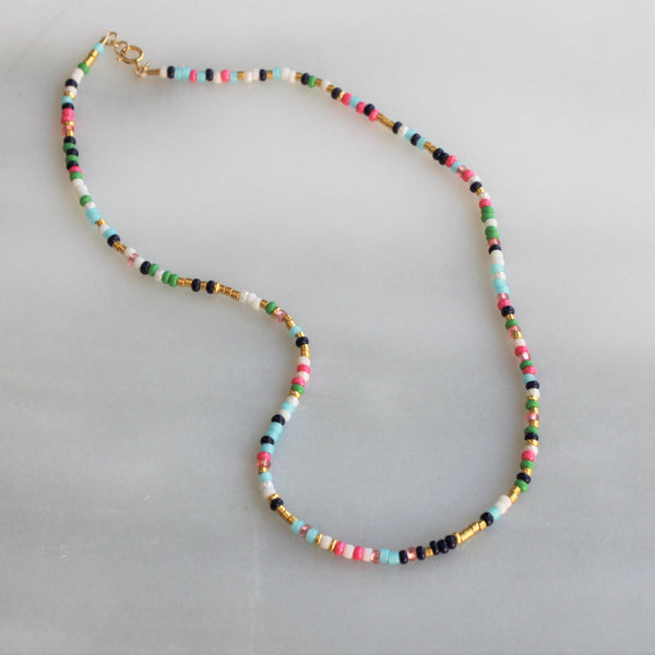 Unity Beaded Necklace - Navy, Green & Pink – The Silver Wren